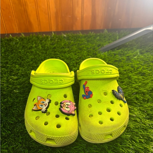 CROCS | Shoes | Crocs Kids Neon Green Clogs With Fun Charms | Poshmark